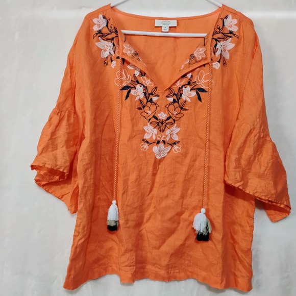 Charter Club | Tops | Charter Club Luxury Orange Linen Embroidered ...
